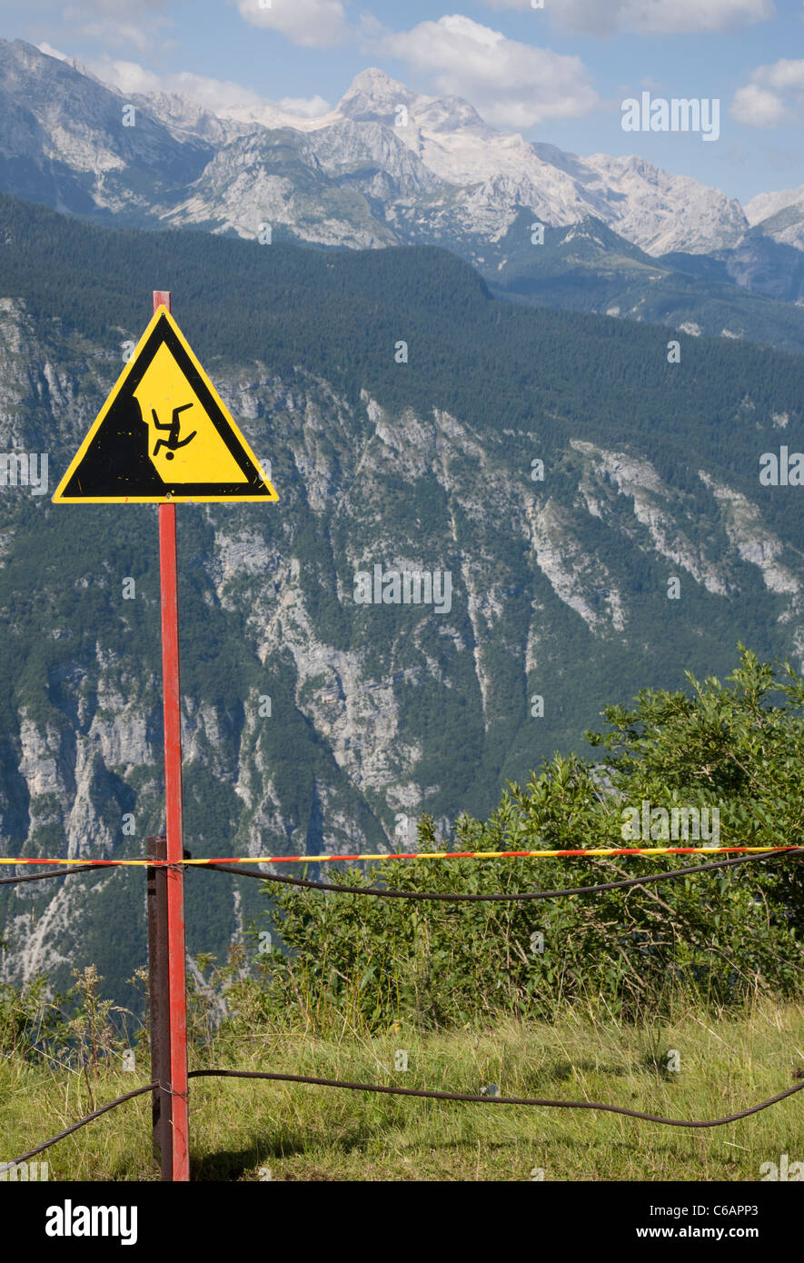 Warning sign on Vogel Mountain, Slovenia Stock Photo - Alamy