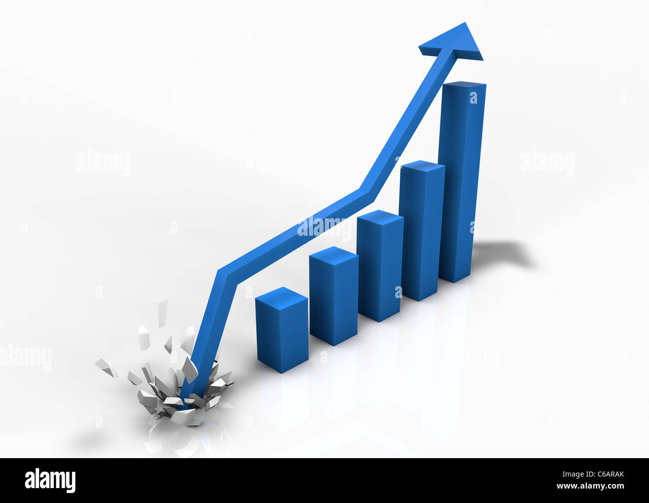 render of a booming bar graph exploding from the ground Stock Photo - Alamy