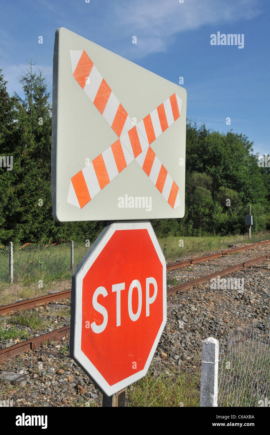 level crossing without guard signs Livradois France Stock Photo - Alamy