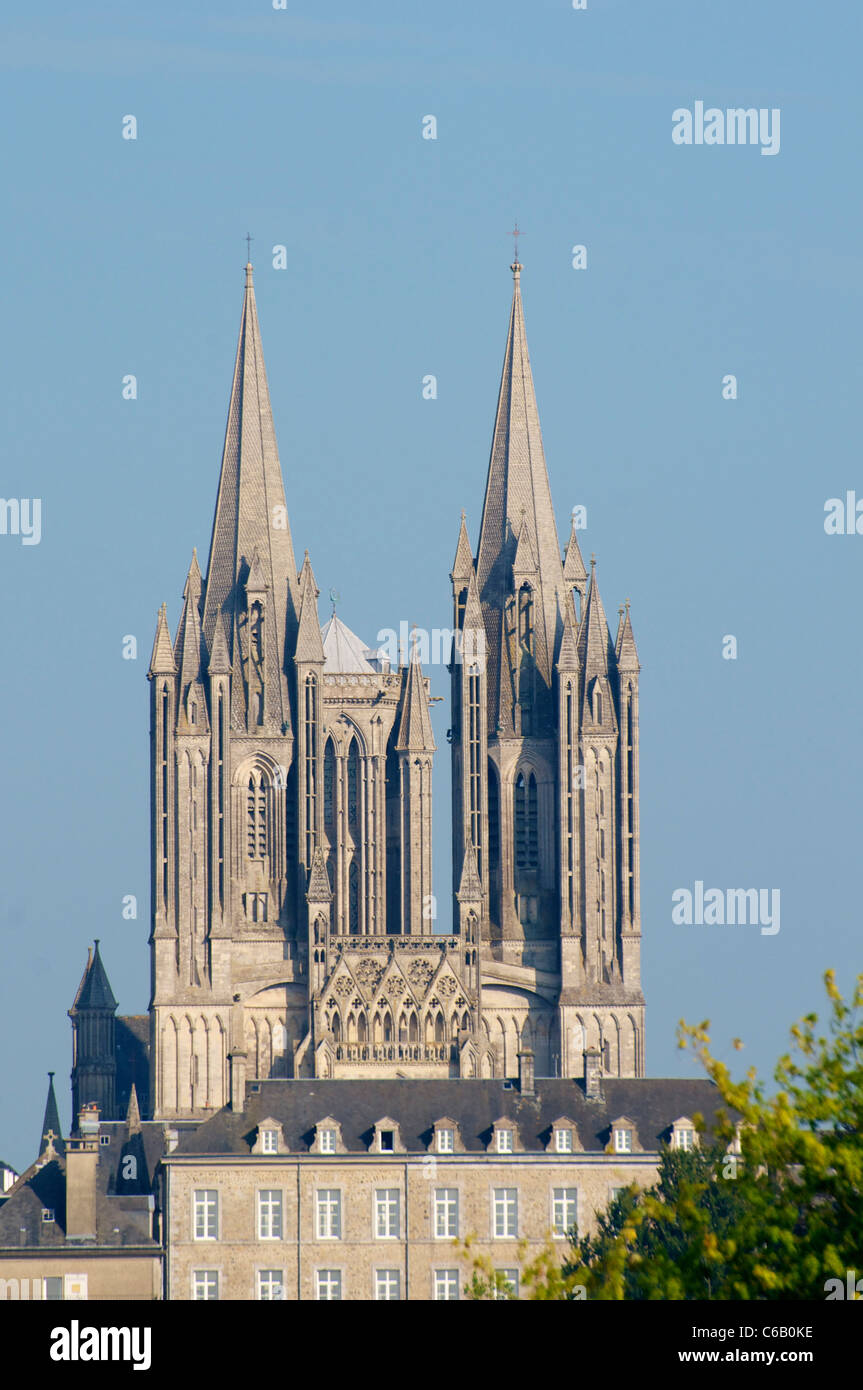 The western facade with two towers of the Coutances cathedral, a Gothic ...