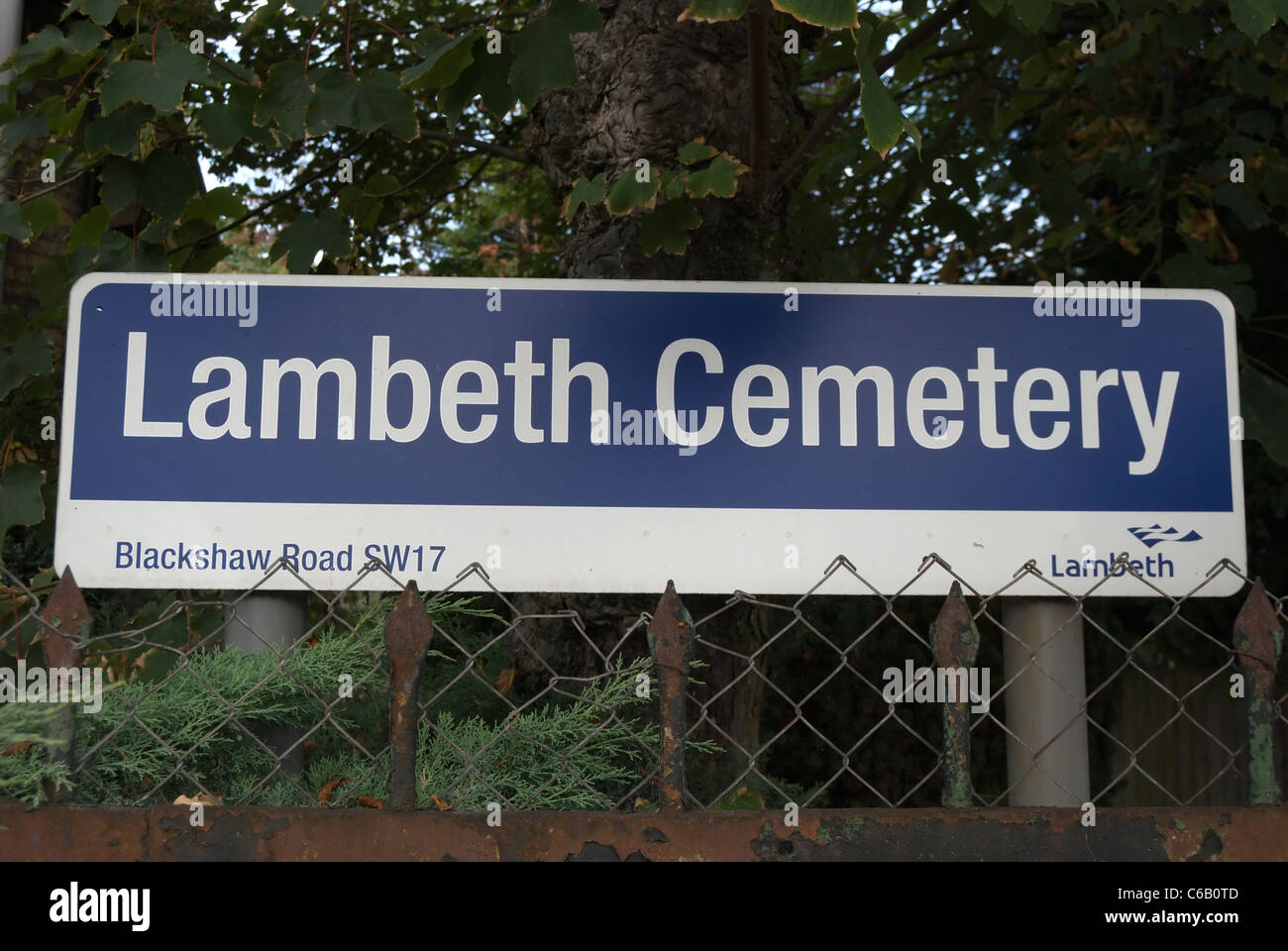 name sign for lambeth cemetery, tooting, london, england Stock Photo ...