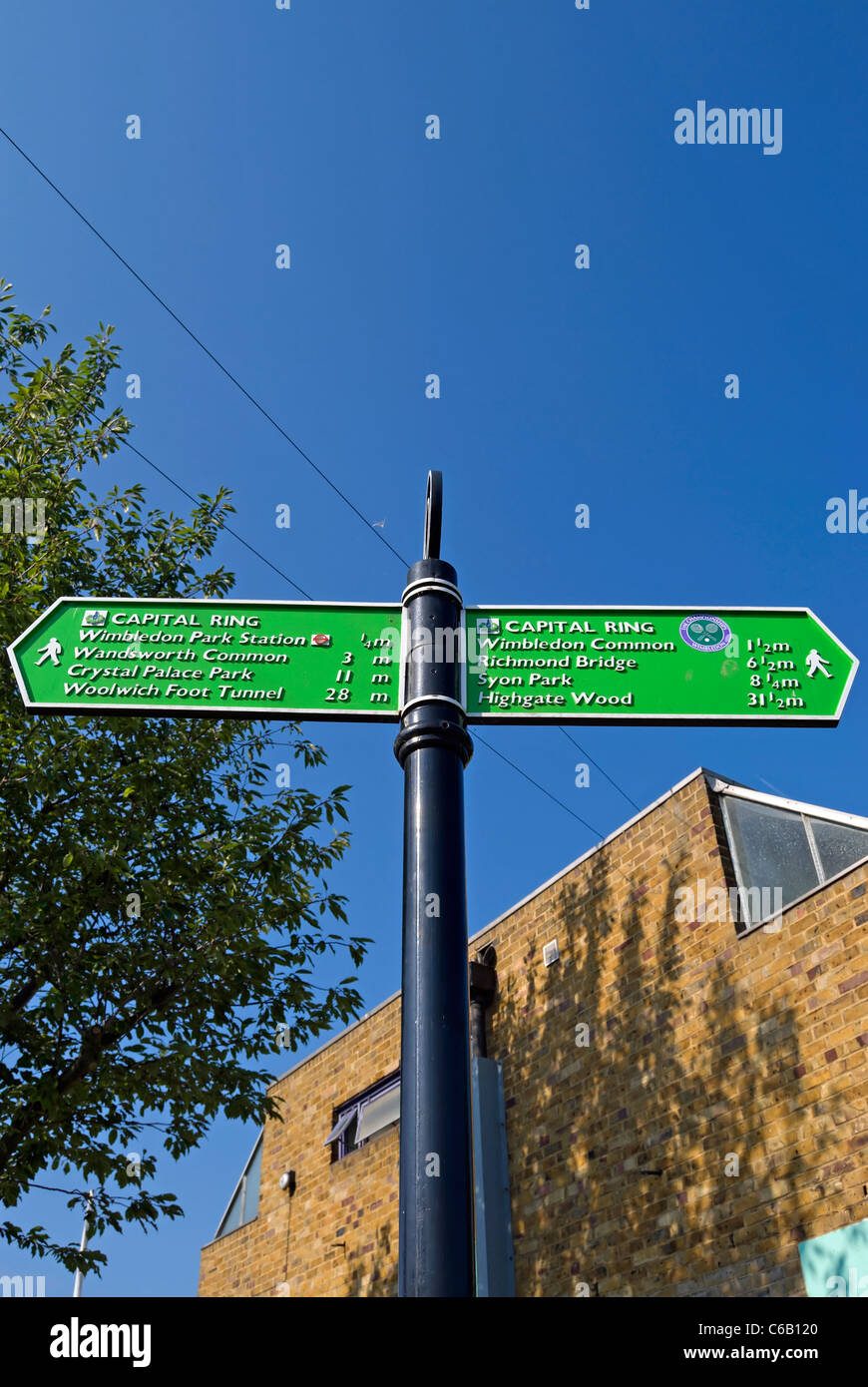 signpost in wimbledon park, southwest london, england, giving ...