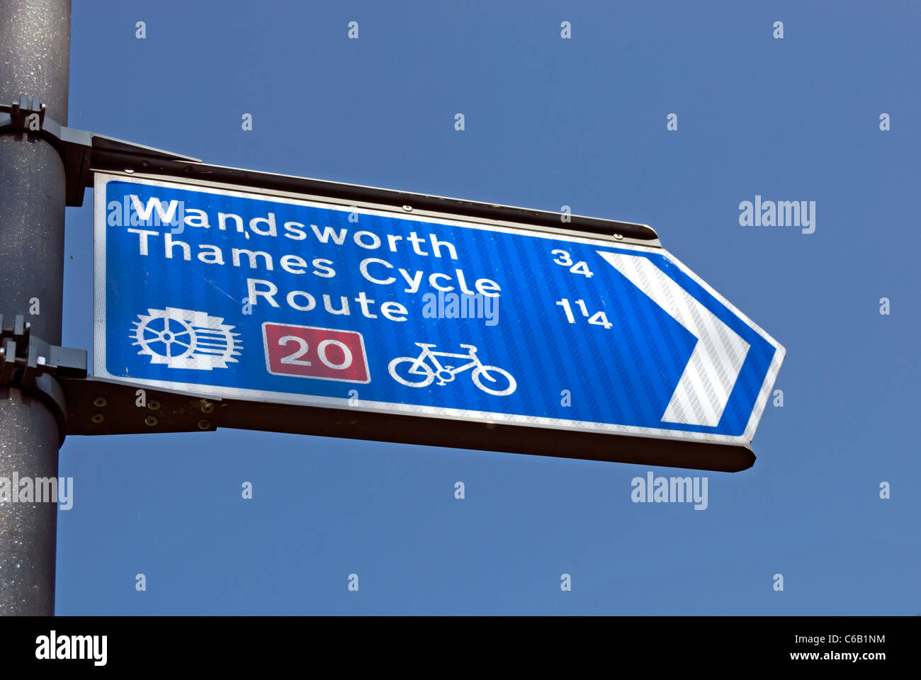 sign showing thames cycle route and wandle trail, in wandsworth, london ...