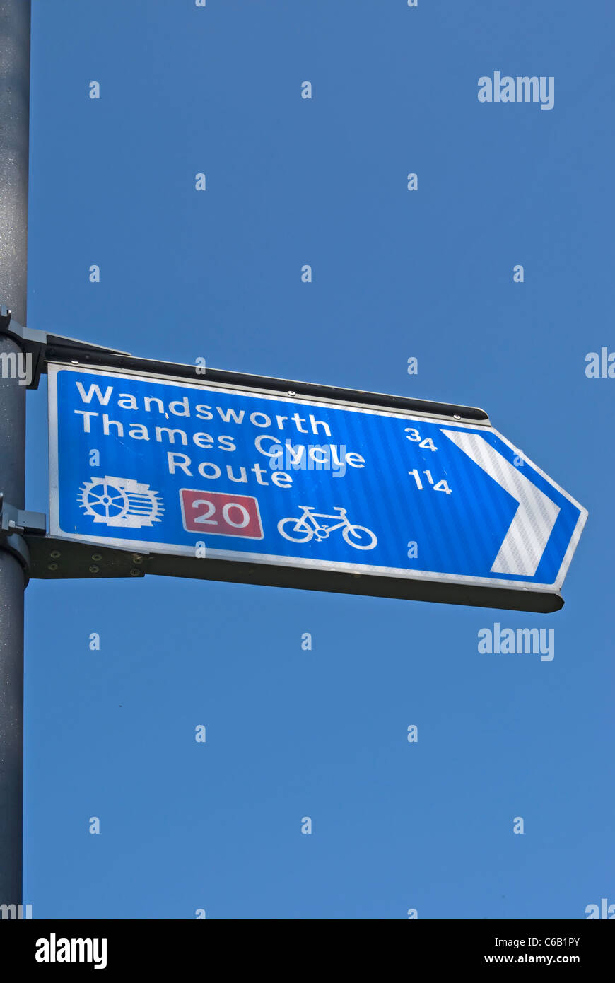 sign showing thames cycle route and wandle trail, in wandsworth, london ...