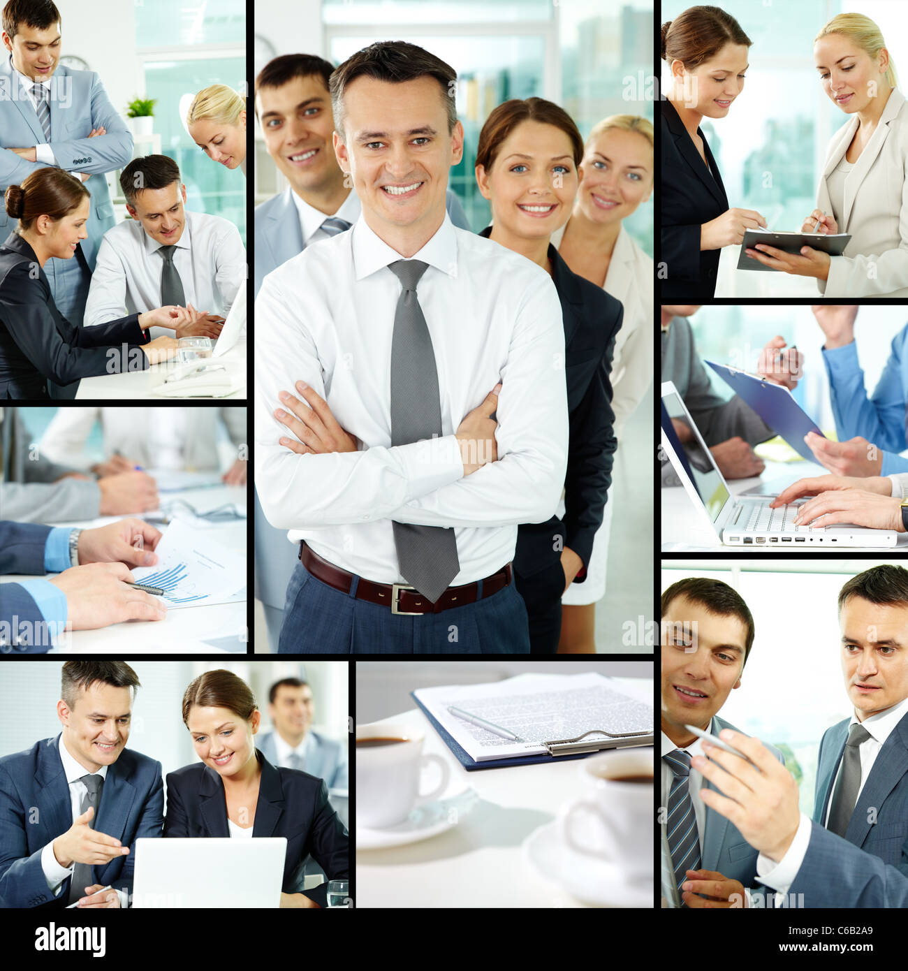 Collage of business group in office during working day Stock Photo - Alamy