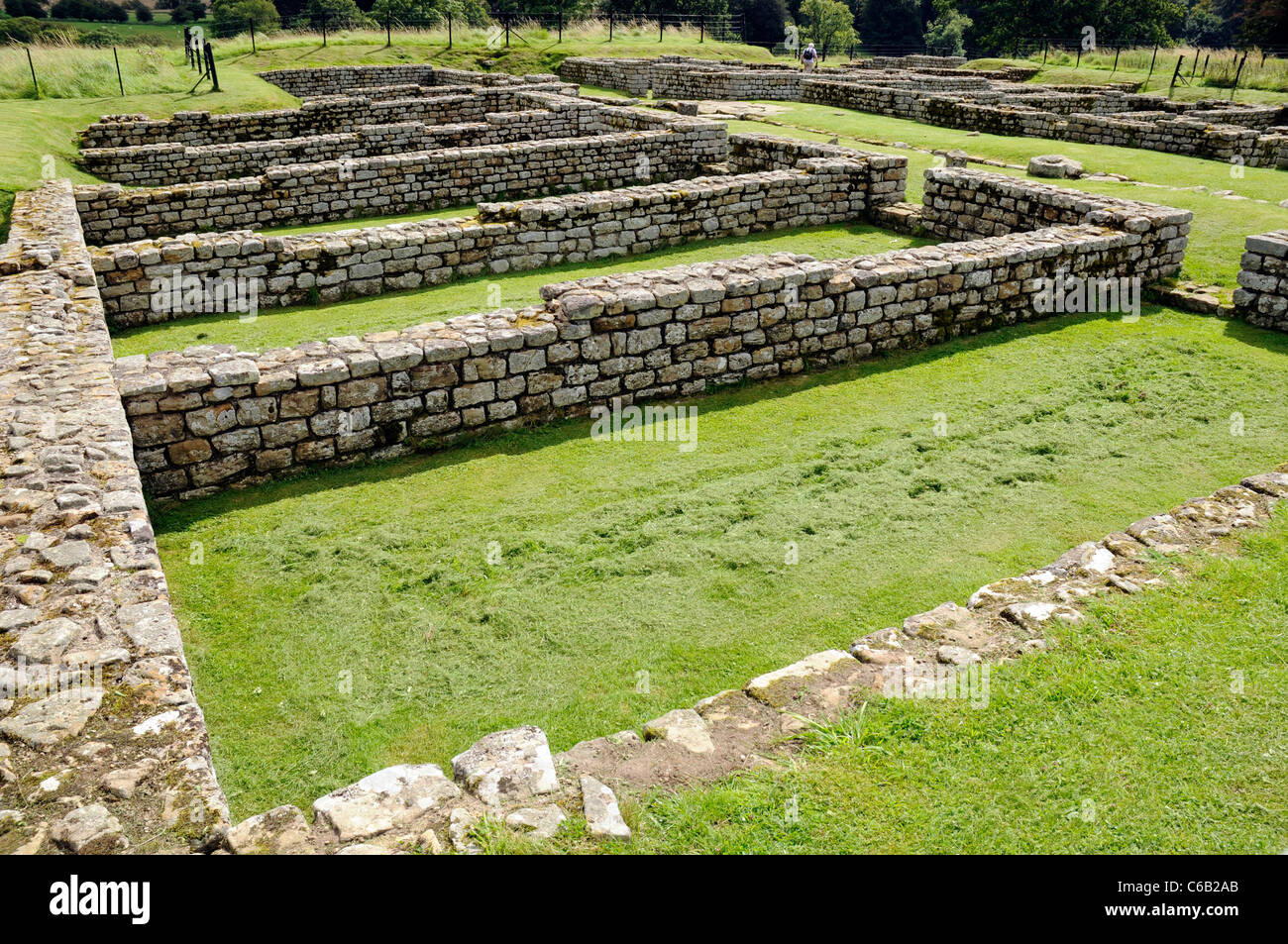 Roman barracks (ruins) at Chesters Fort, on Hadrian's Wall, England ...