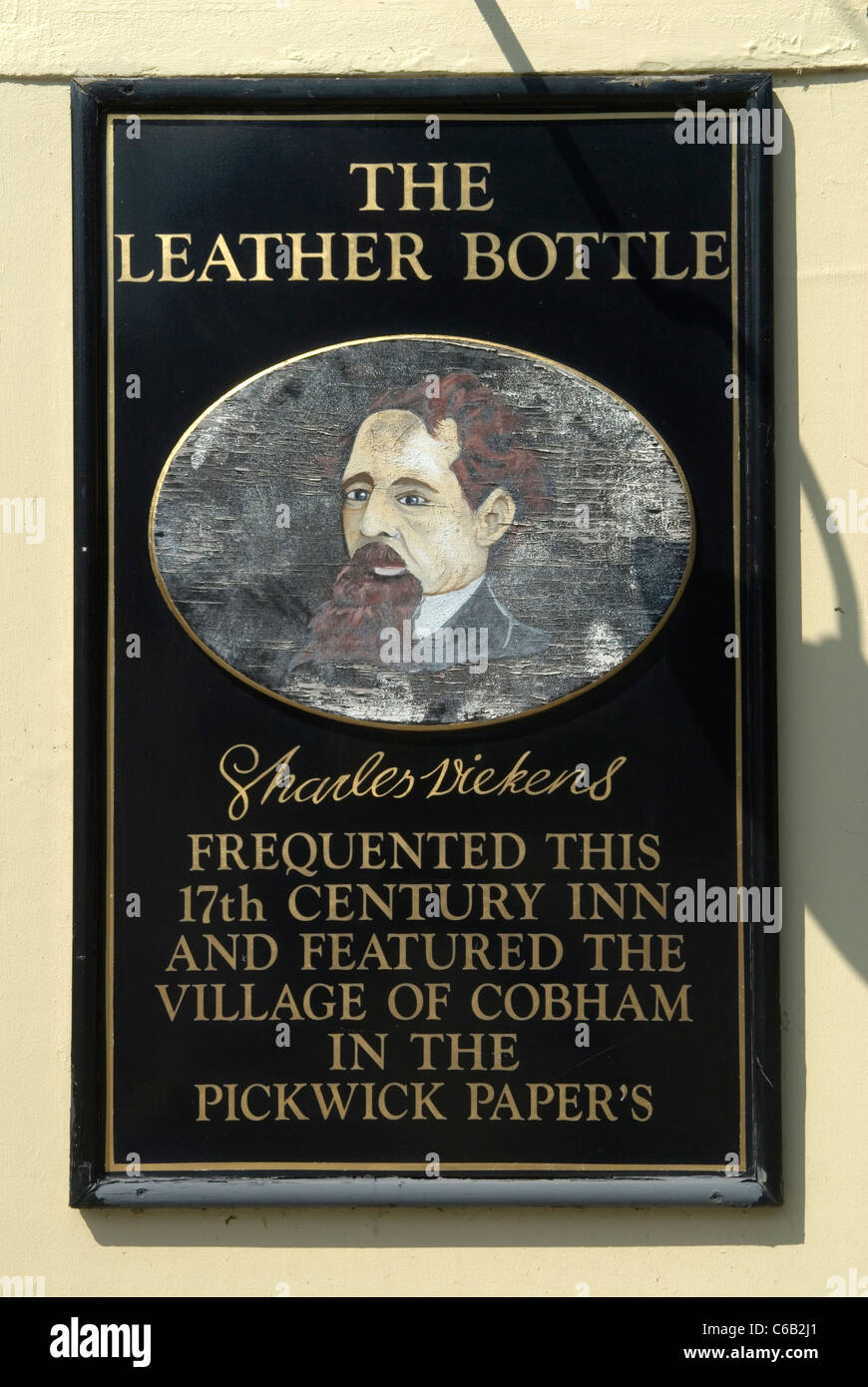 The Leather Bottle Cobham Kent Pub sign portrait of Charles Dickens who ...