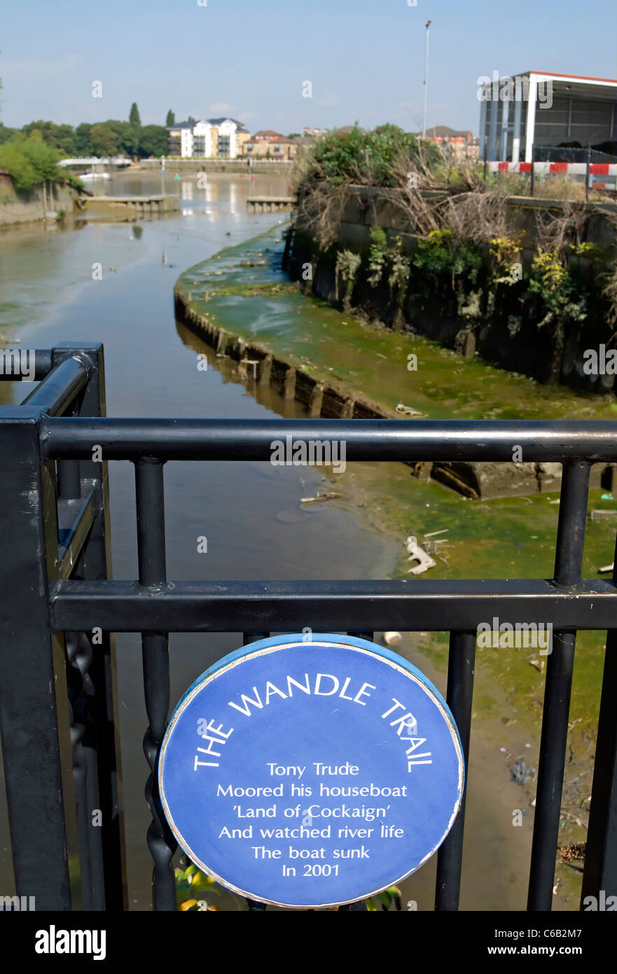 plaque marking the river wandle trail, near where the wandle meets the ...