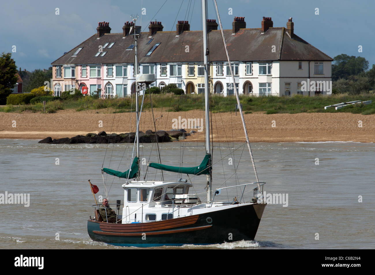 Sailing boat, river Deben, Felixstowe Ferry, Suffolk, UK Stock Photo ...