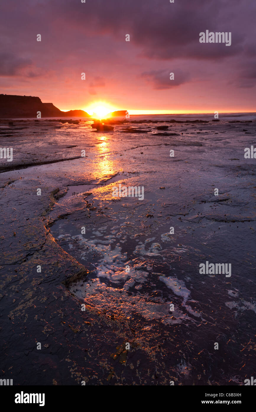Sunset at Saltwick Bay, Whitby, North Yorkshire Stock Photo - Alamy