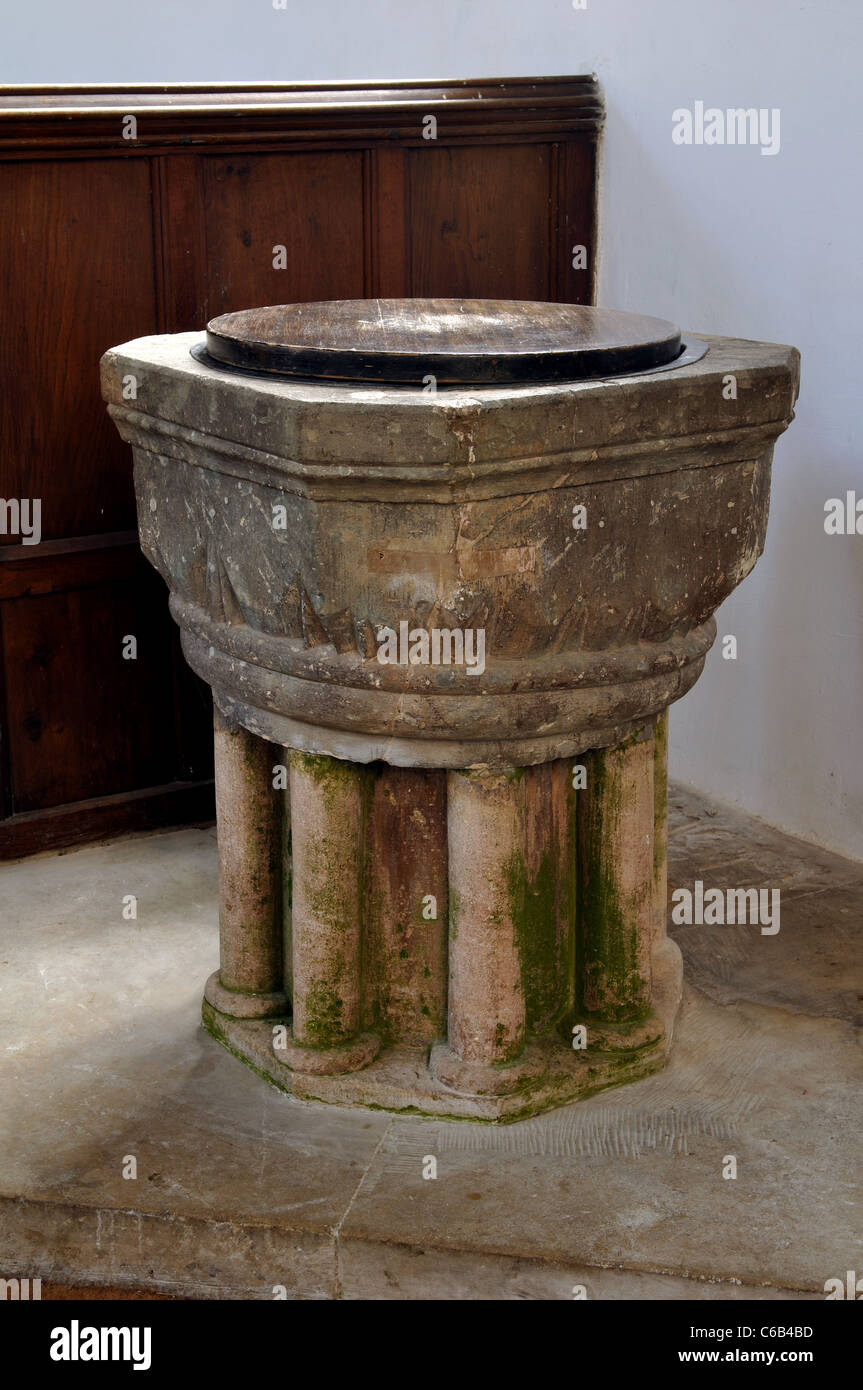 The font, St. Peter`s Church, Tilton on the Hill, Leicestershire ...
