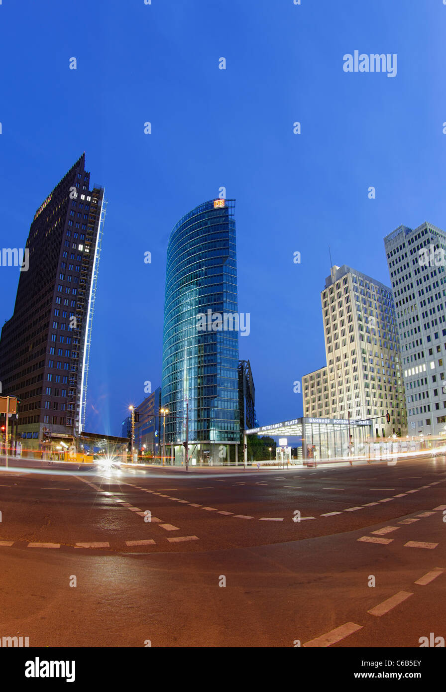 Potsdamer Platz square, in the early morning twilight, Mitte district ...