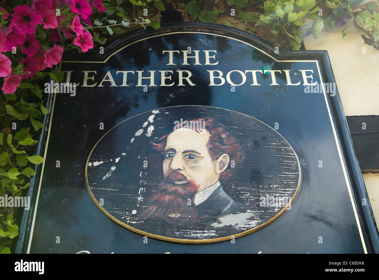 The Leather Bottle Cobham Kent Pub sign portrait of Charles Dickens who ...