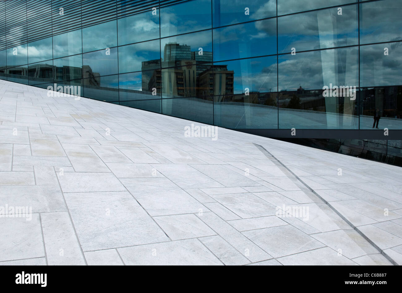 Roof and glass reflection from the Oslo Opera House, Norway Stock Photo ...