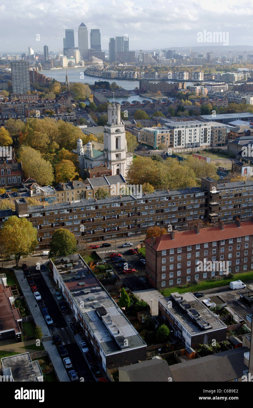 Aeriel view of St Georges' Estate in the East End of London with the ...