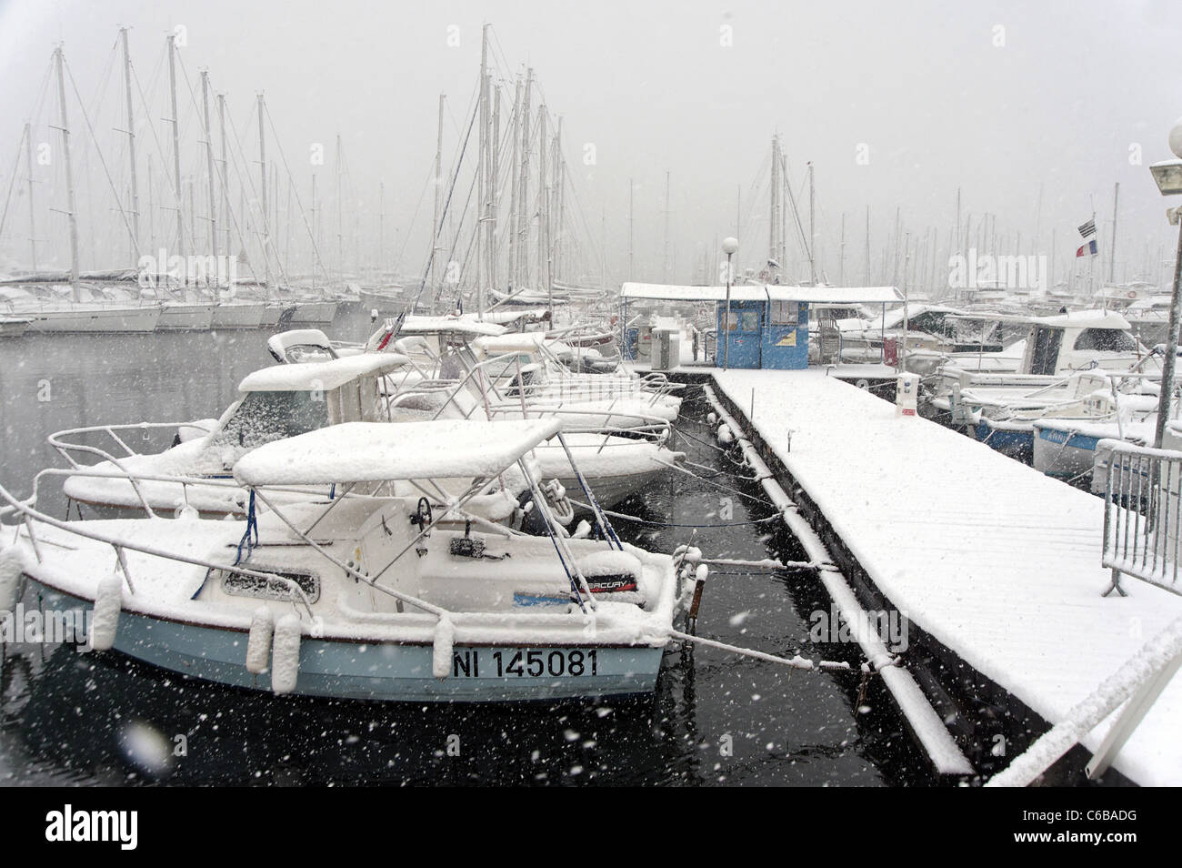 Heavy Snow covers the city of Cannes, France on February 11, 2010. The ...