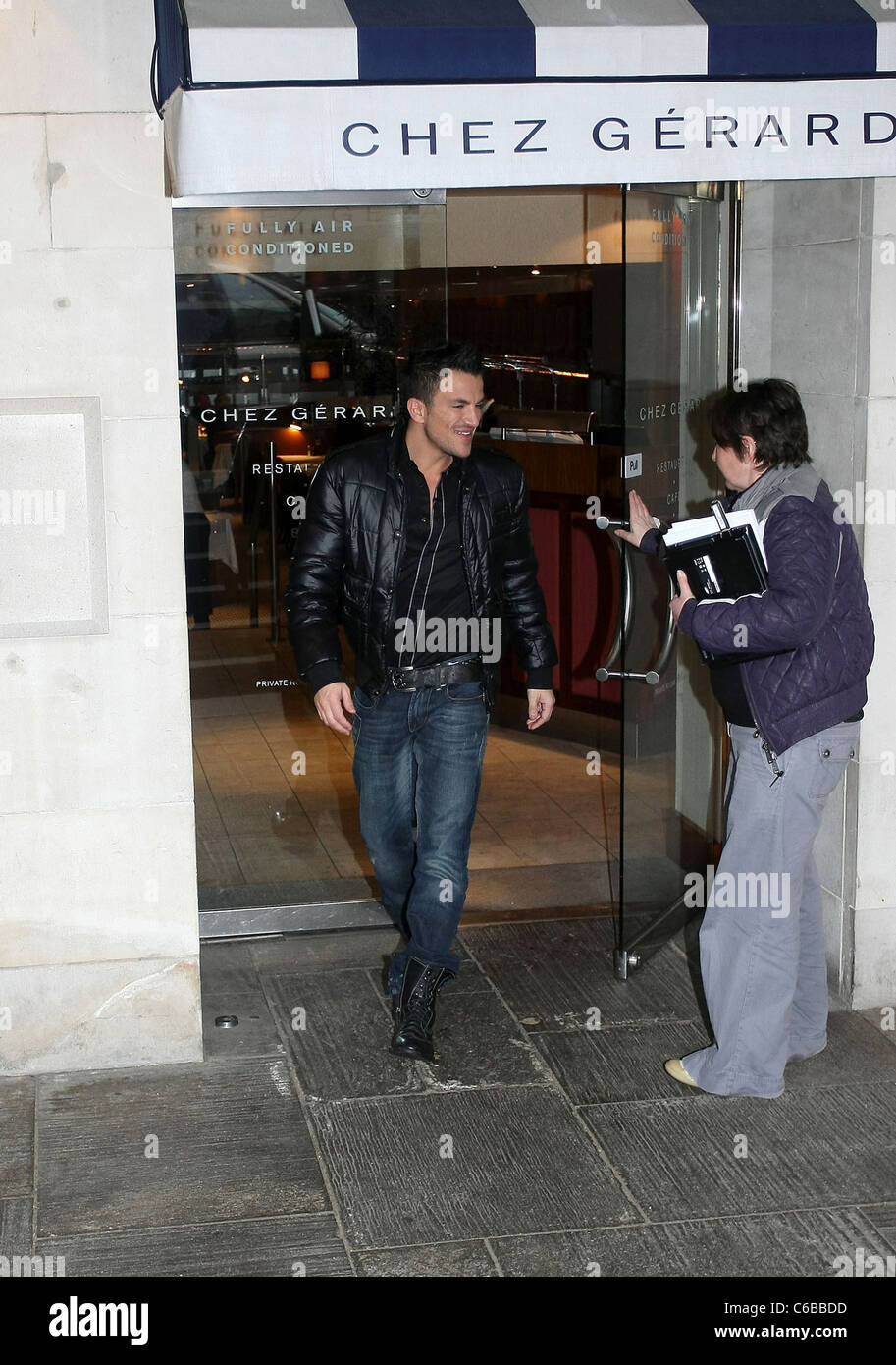 Peter Andre leaving Chez Gerard restaurant with his manager Nicola ...