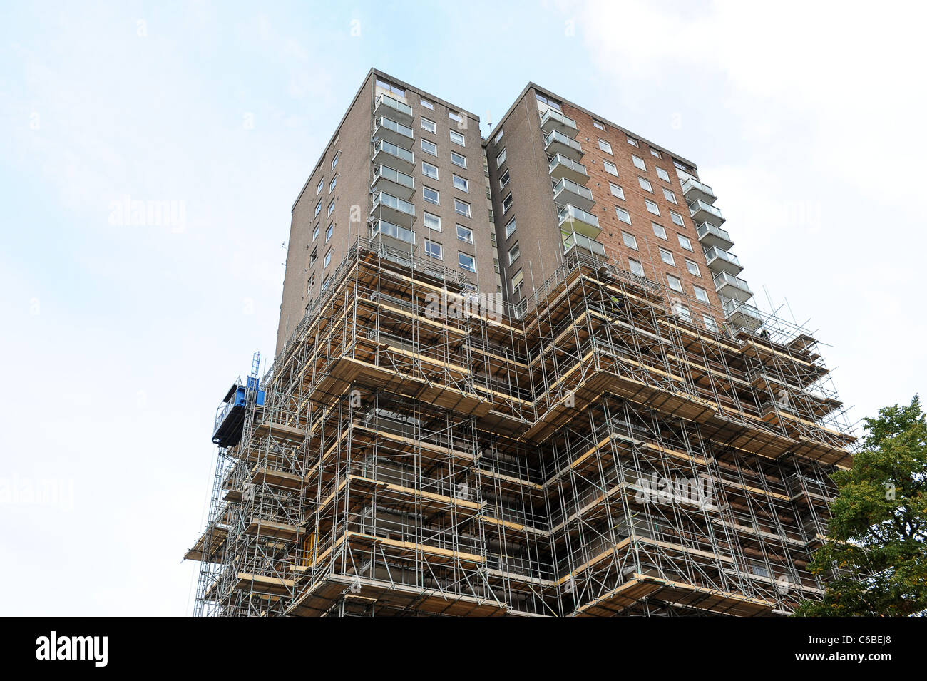 Scaffolding on high rise flats in Wednesfield West Midlands England Uk ...