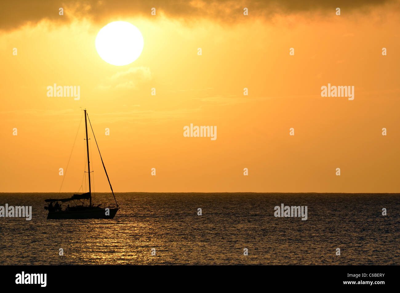 Sailboat Sunset Landscape Over Hawaii Ocean Waters Stock Photo - Alamy