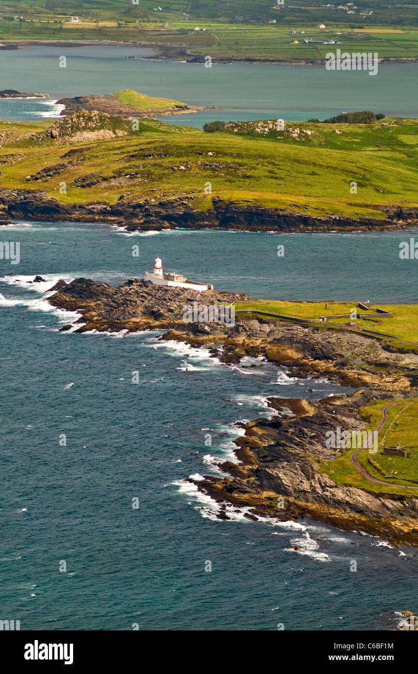 The Valentia Island lighthouse in County Kerry, Ireland, viewed from ...