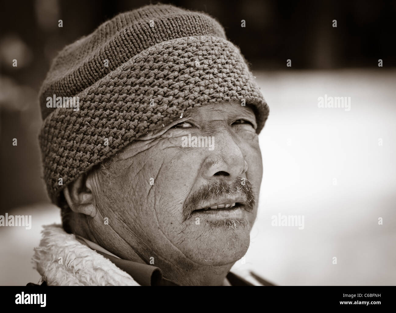 Black and white portrait of old lama from Tawang, Arunachal Pradesh ...