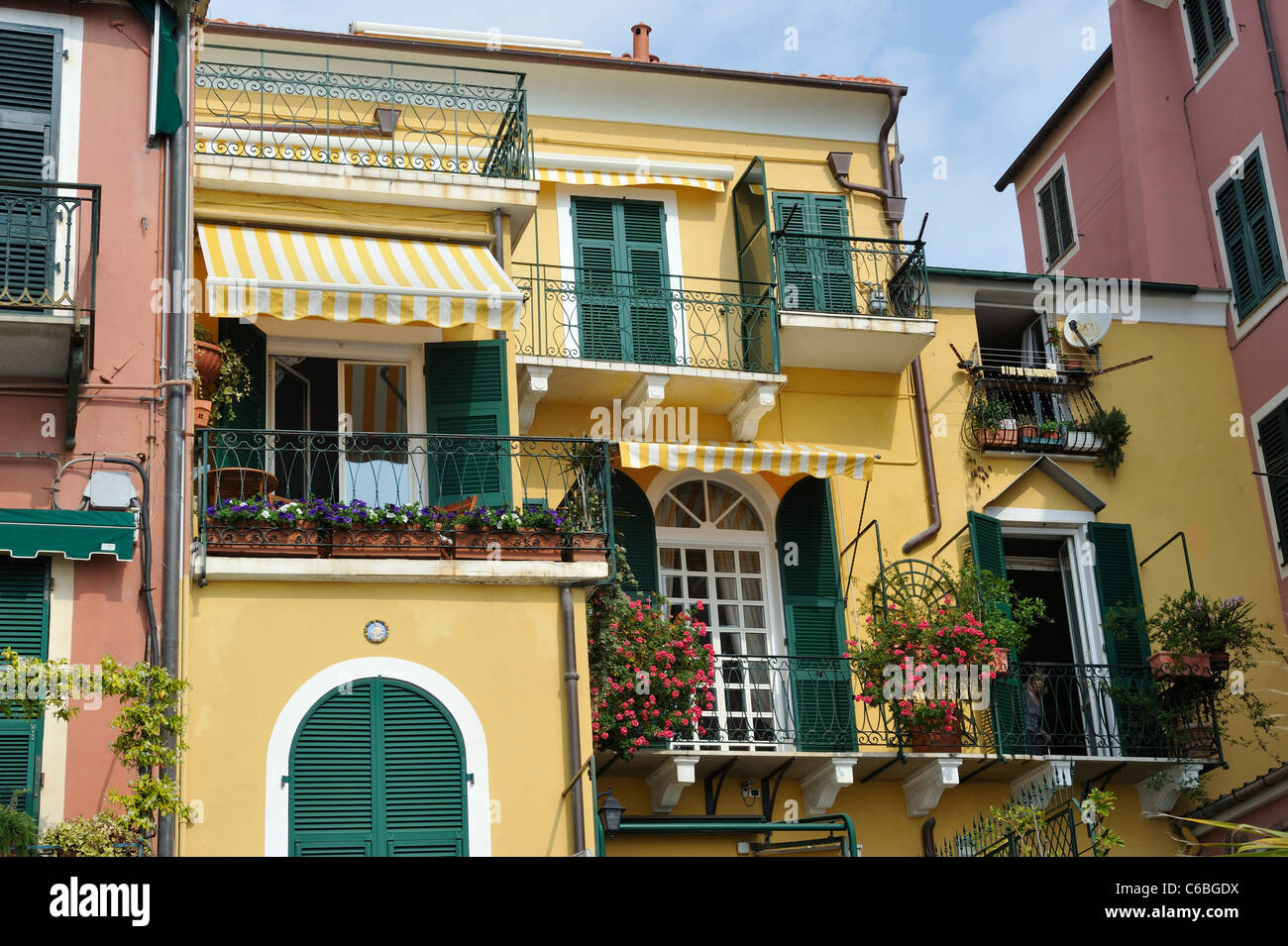 Colourful seafront property Alassio Liguria Italy on the Italian ...