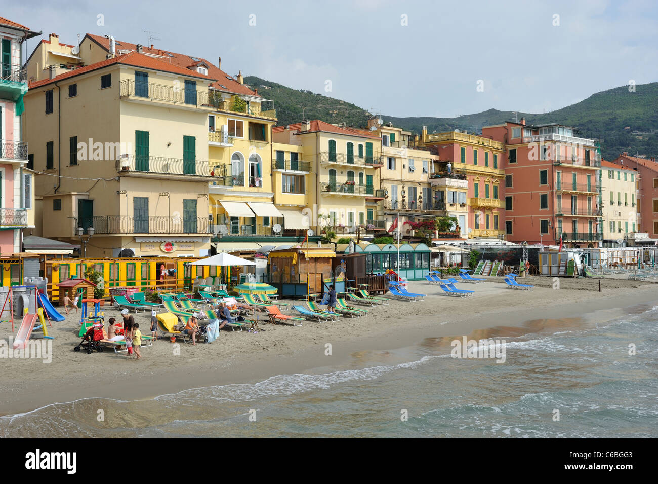 The seafront in Alassio Liguria Italy on the Italian Riviera out of ...