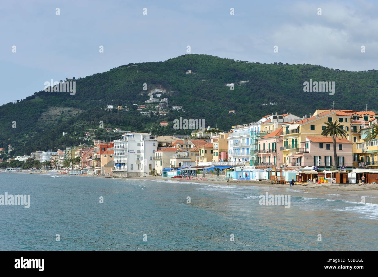 The seafront in Alassio Liguria Italy on the Italian Riviera out of ...