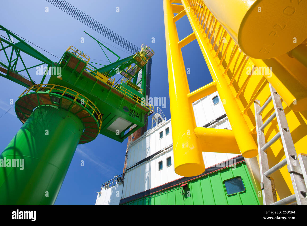 A jack up barge constructing the Walney offshore wind farm Stock Photo ...
