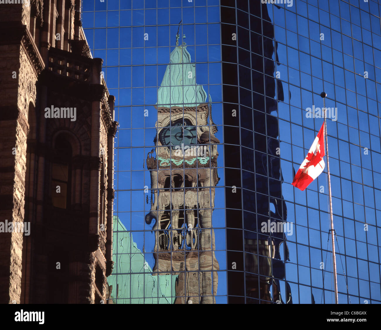 Provincial Parliament Building reflected in downtown skyscraper ...