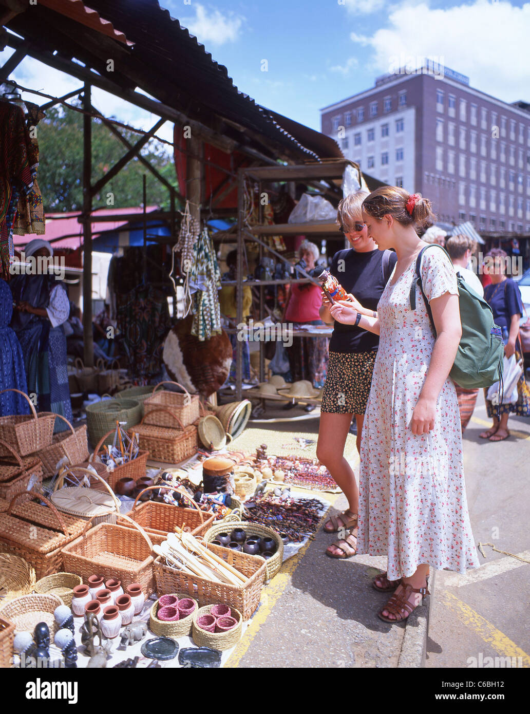 Women tourists shopping at outdoor market, Mbabane, Hhohho District ...