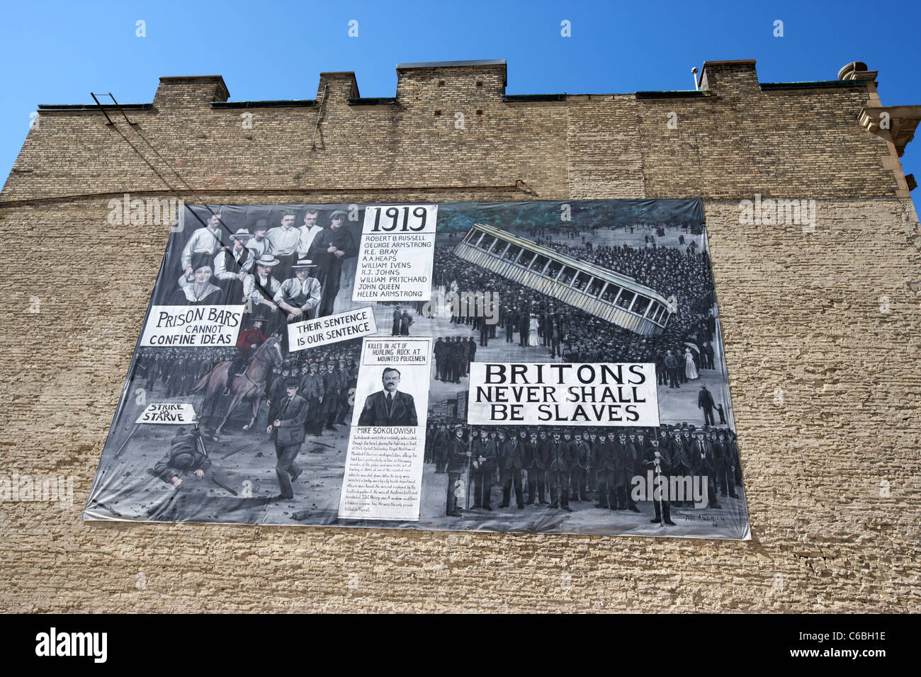 mural to the 1919 winnipeg general strike hanging in main street ...