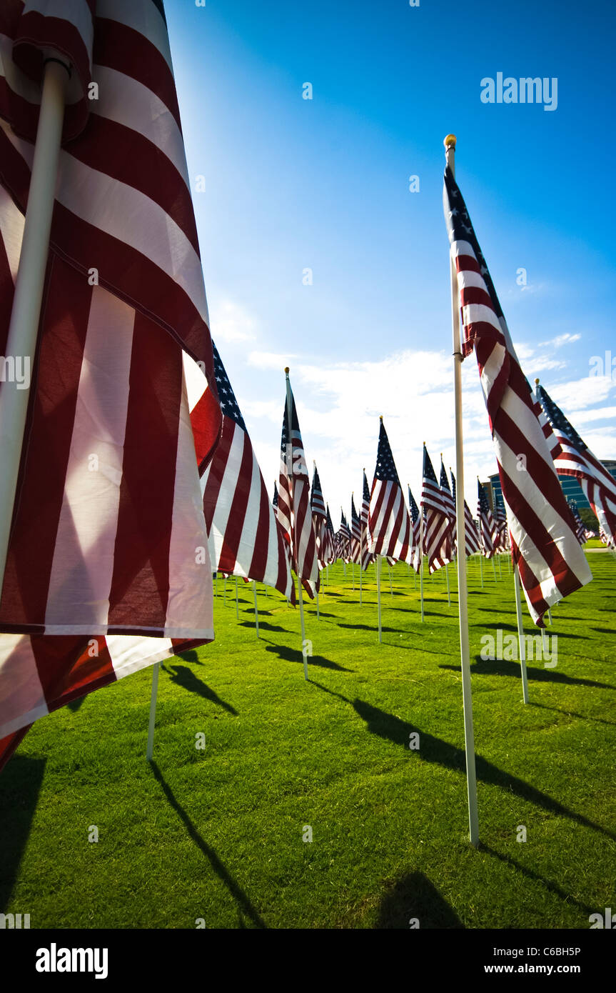 Hundreds of U.S.A. flags set up for a 911 program at Tempe Town Lake ...