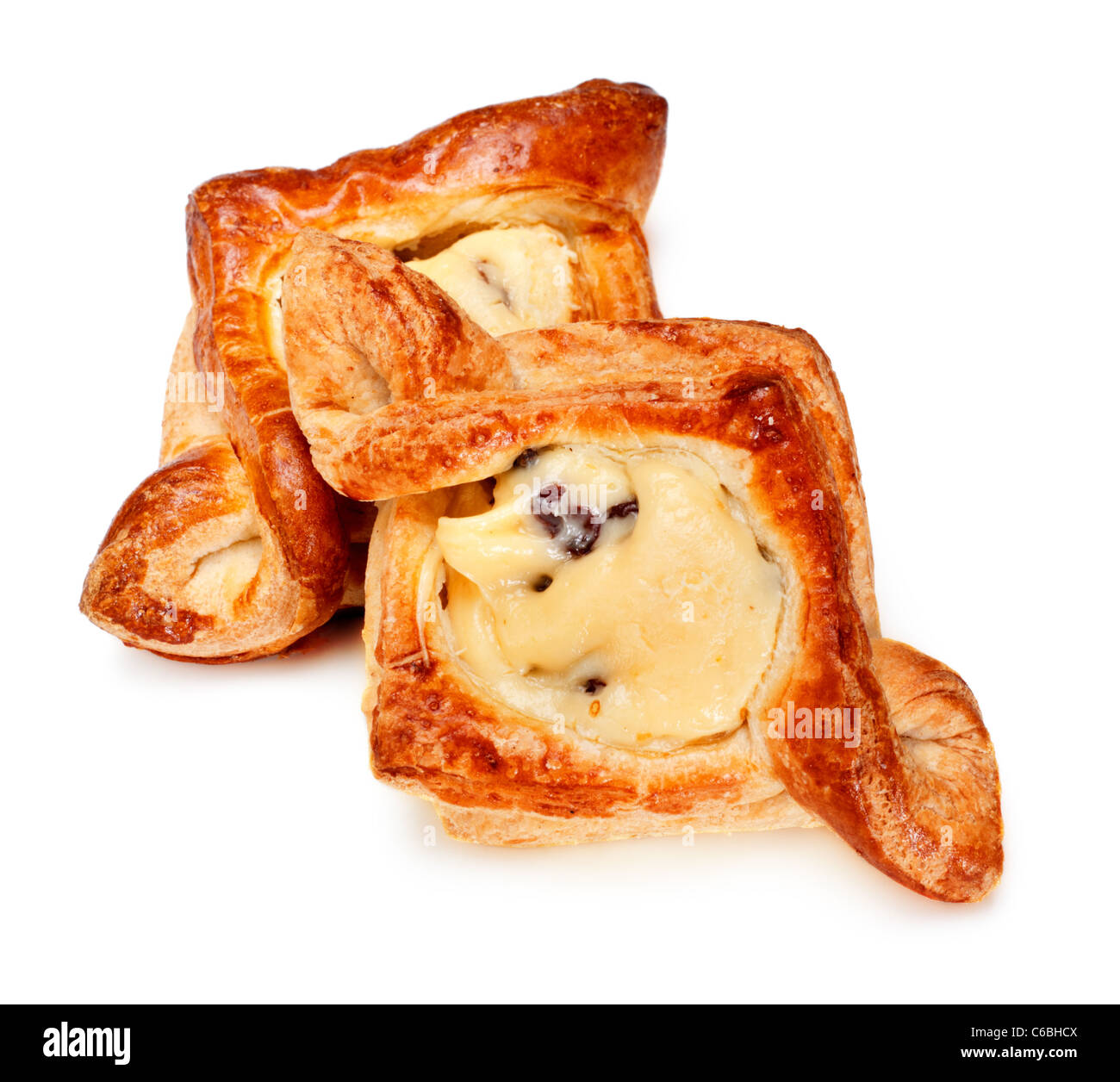 two pies with curds filling isolated on white Stock Photo - Alamy