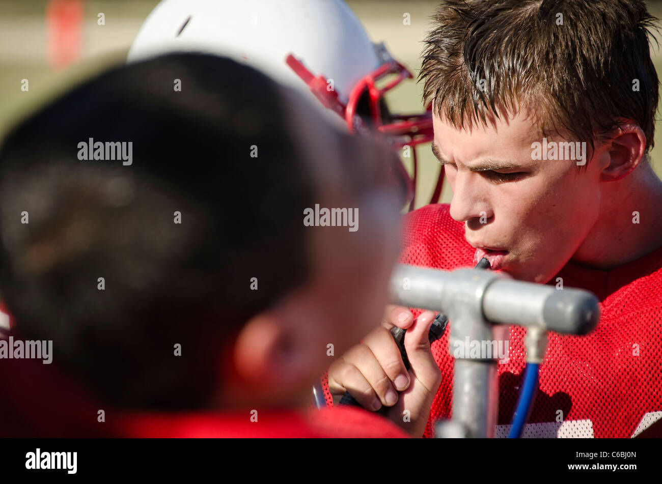 American Football Player At Halftime Break Stock Photo - Alamy