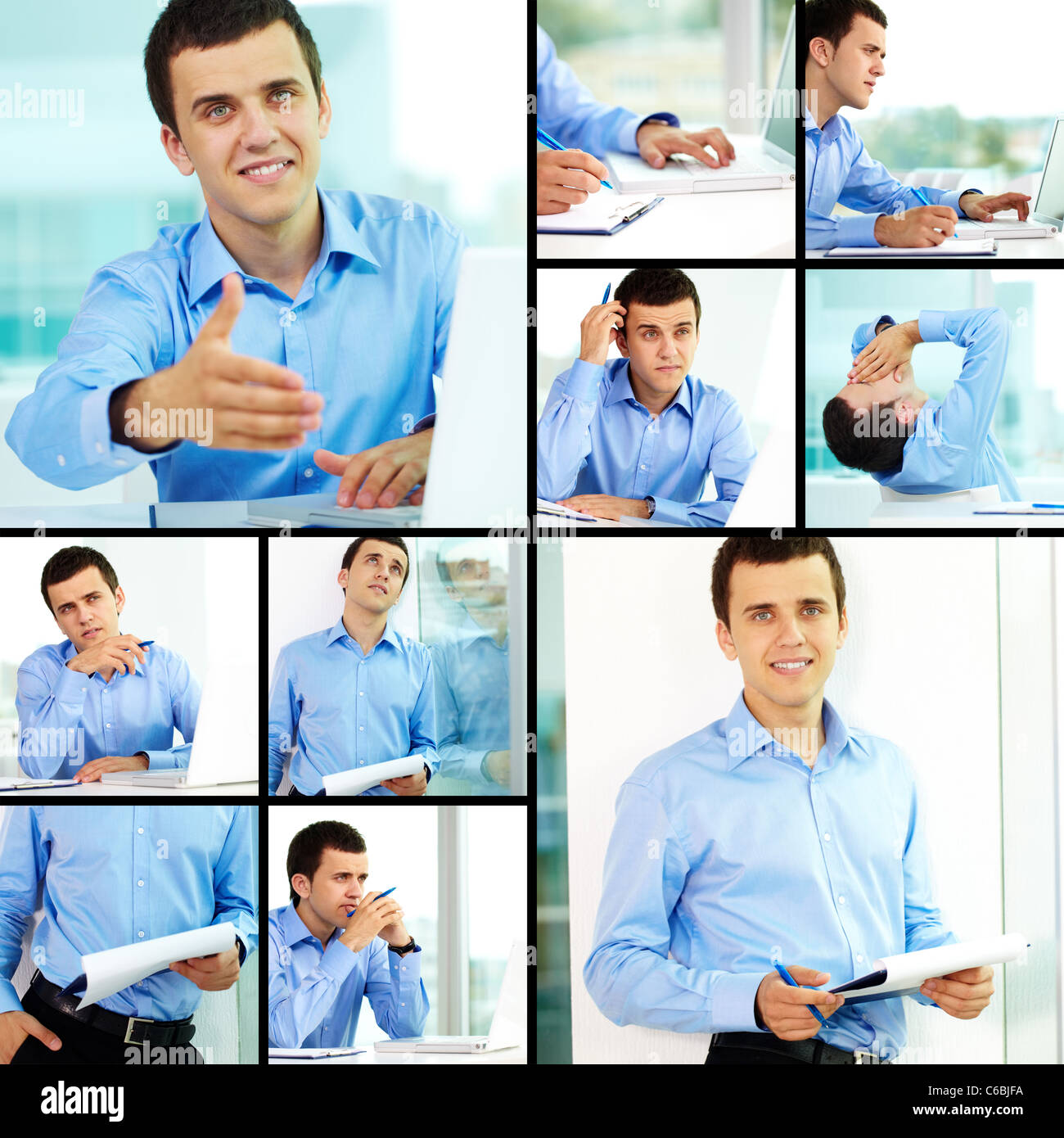 Collage of successful businessman working in office Stock Photo - Alamy