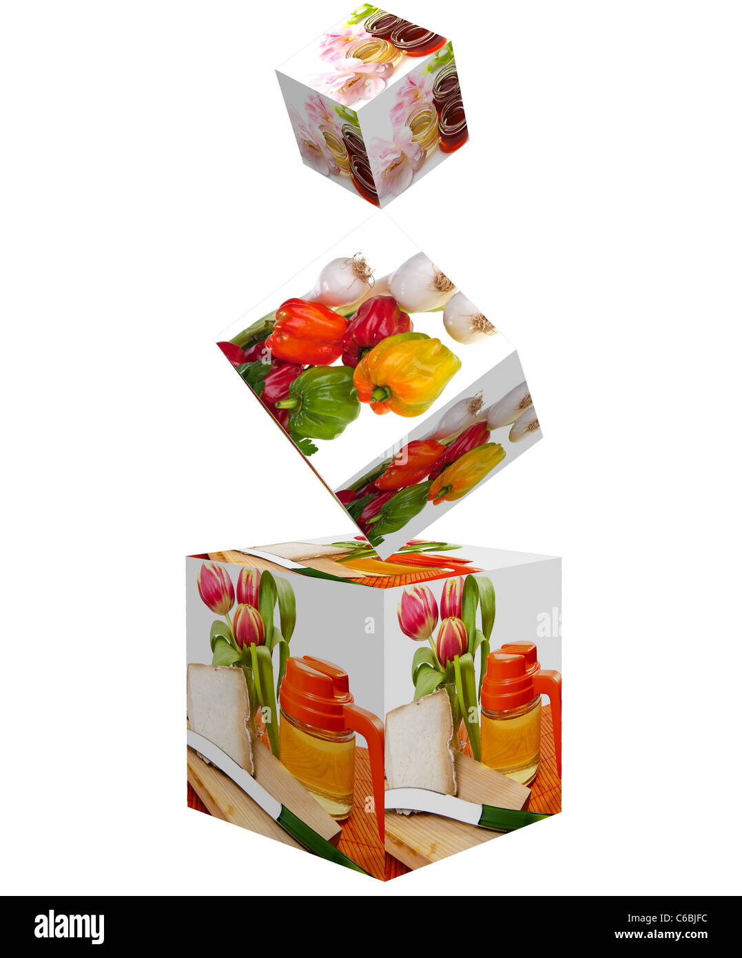 Cubes with images of food on white background Stock Photo - Alamy