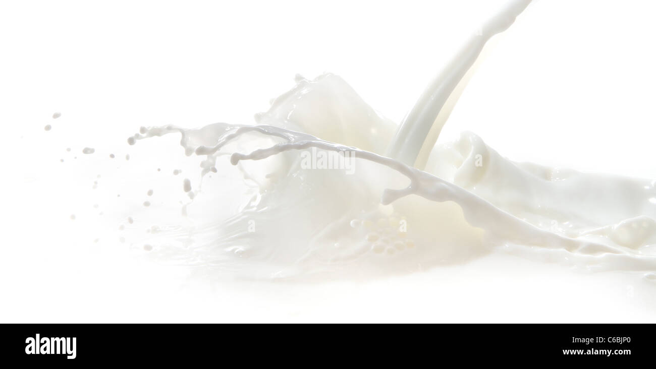 pouring milk splash isolated on white background Stock Photo - Alamy