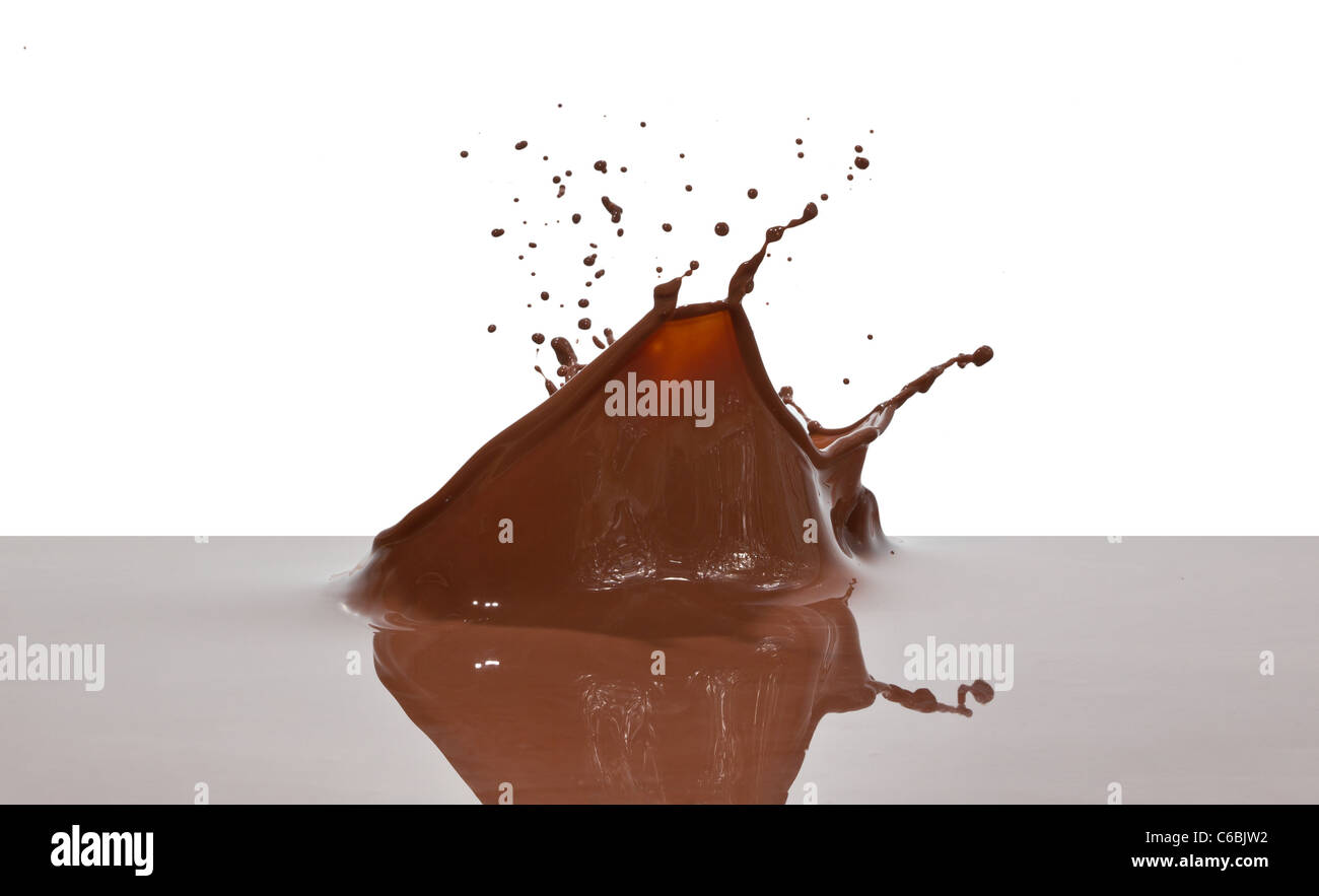 chocolate splash closeup isolated on white background Stock Photo - Alamy