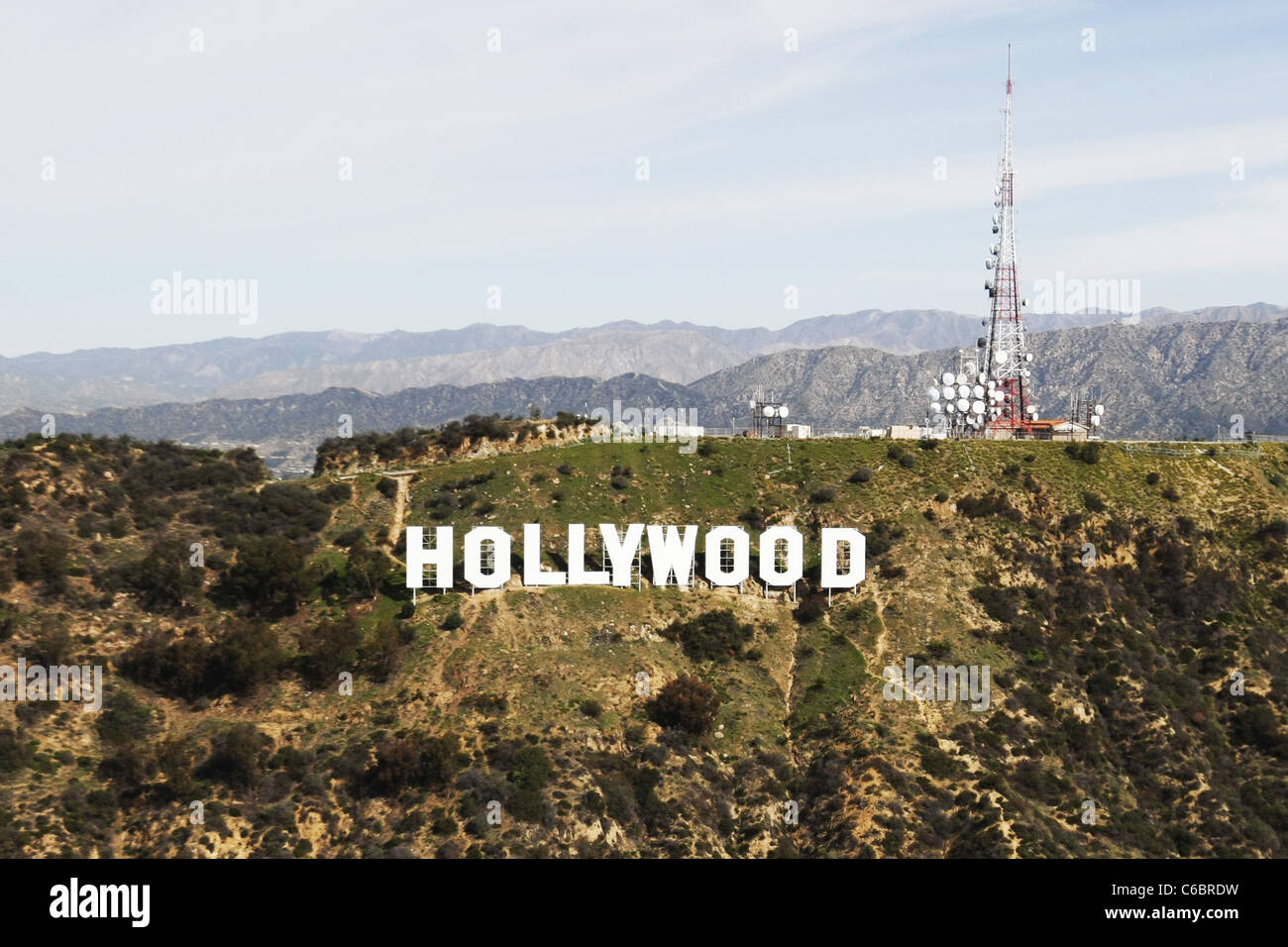 Aerial view of the Hollywood sign above Hollywood. Los Angeles ...
