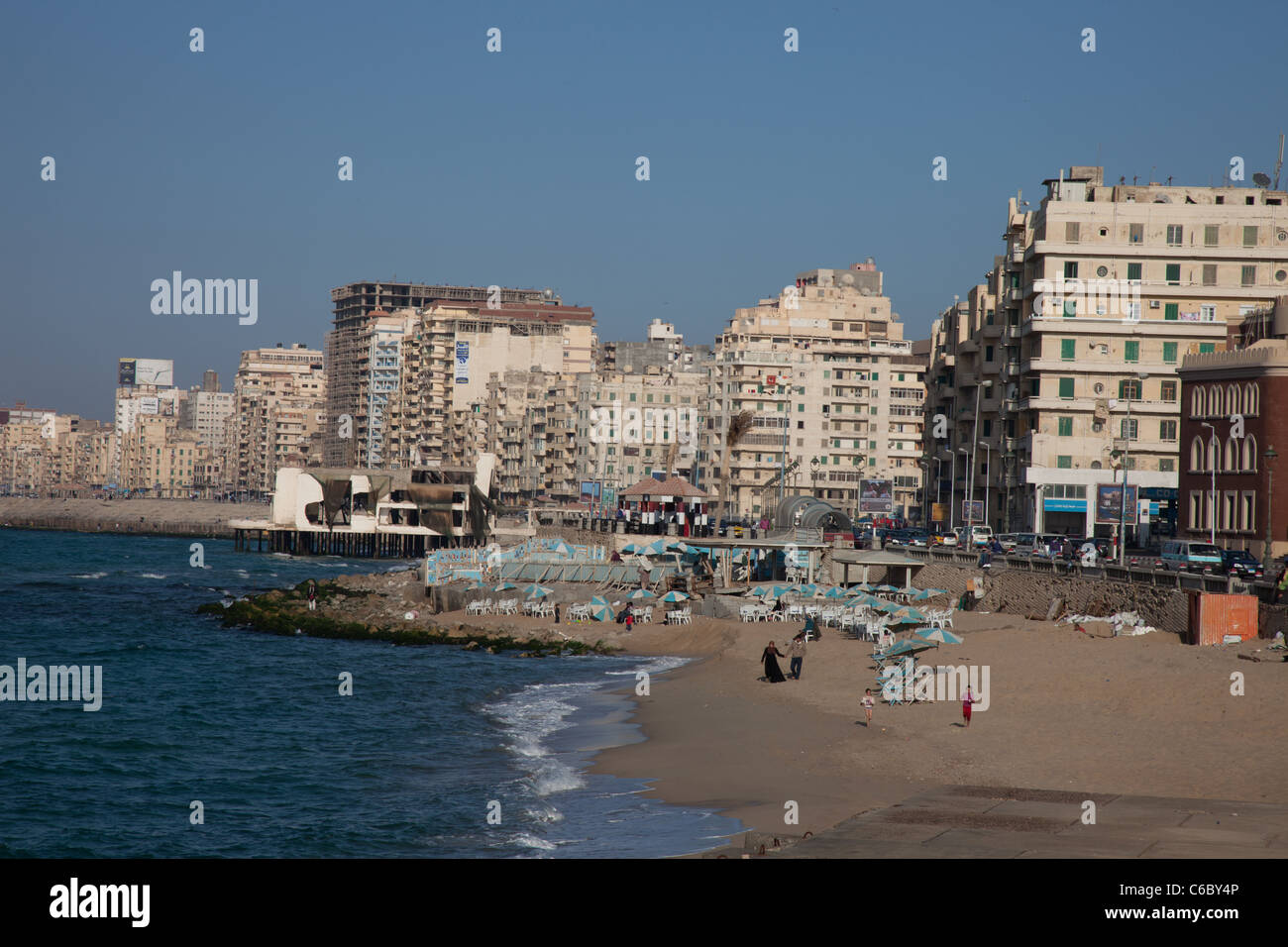 The promenade, beach and sea front of Alexandria, Egypt Stock Photo - Alamy
