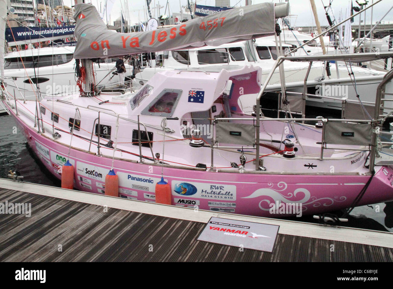 Jessica Watson's boat 'Pink Lady' at the Sydney International Boat Show ...