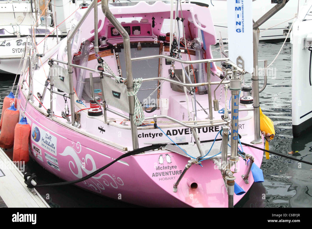 Jessica Watson's boat 'Pink Lady' at the Sydney International Boat Show ...