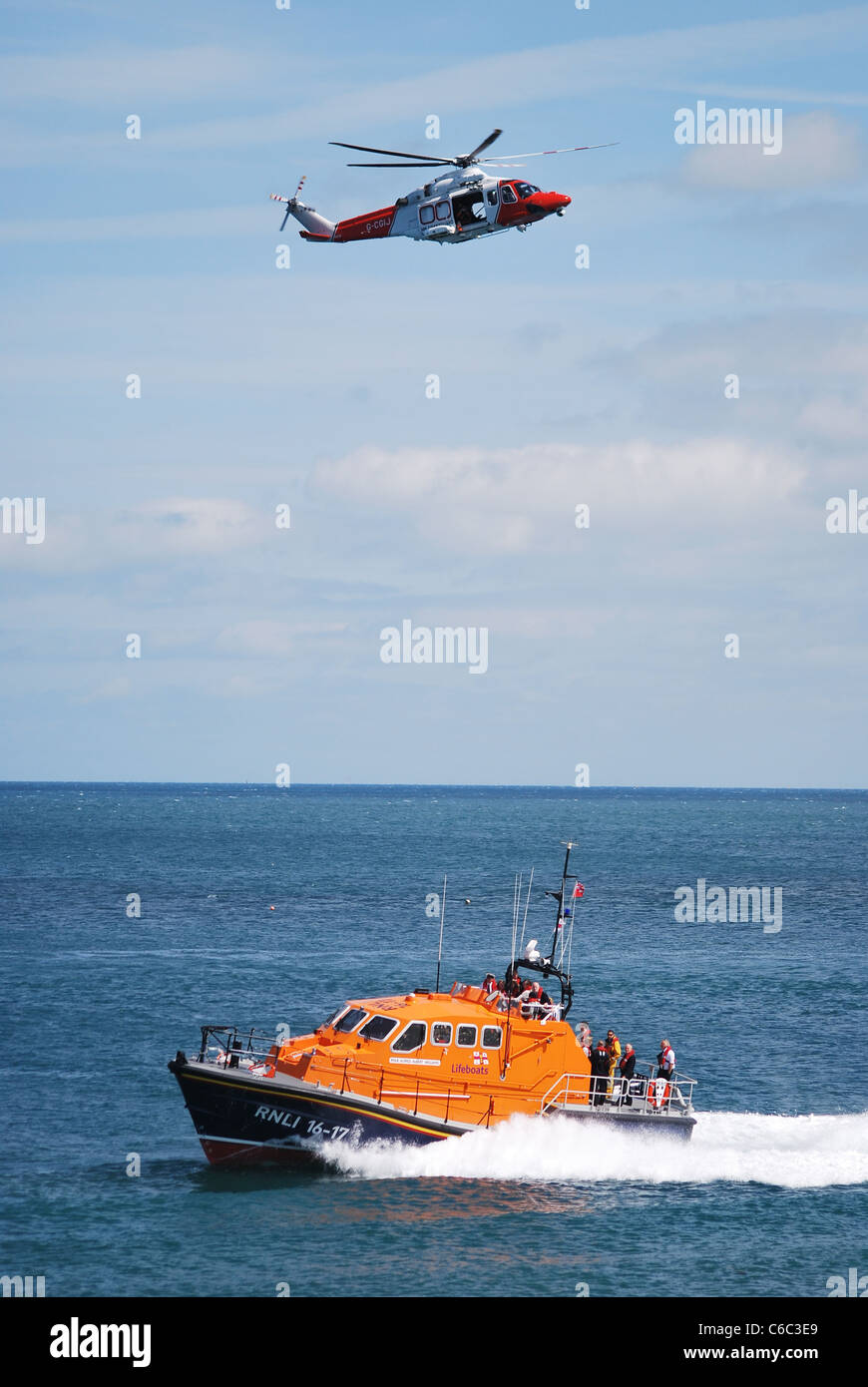 Seaside Rescue: The Bembridge RNLI lifeboat and Coastguard helicopter off the Isle of Wight ...