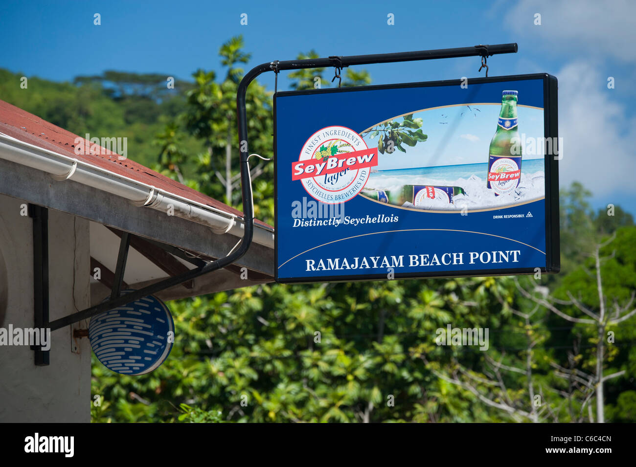 Advertising sign for Sey Brew Beer in Beau Vaillon, Mare Anglaise ...