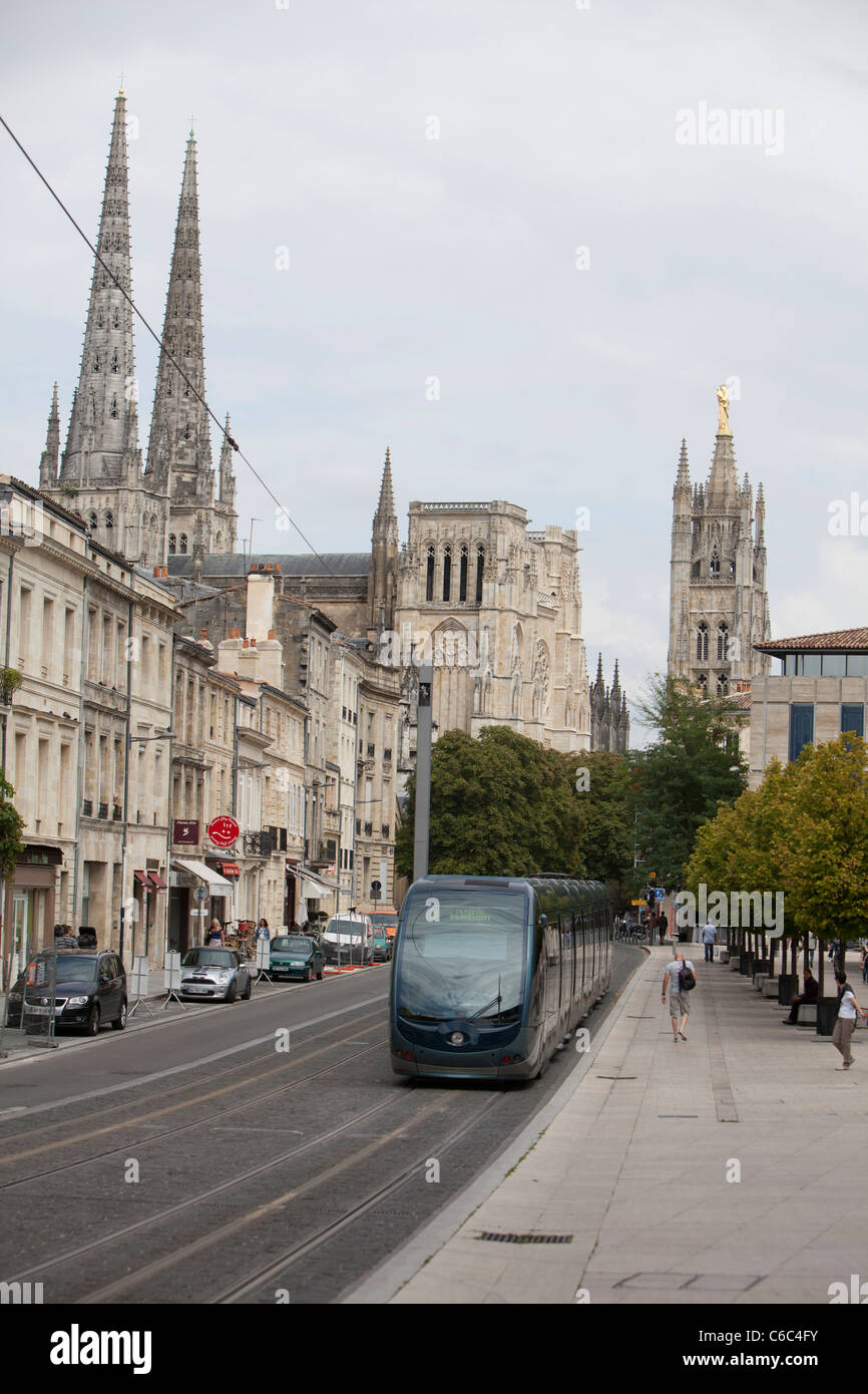 Bordeaux tram running through the city Stock Photo - Alamy