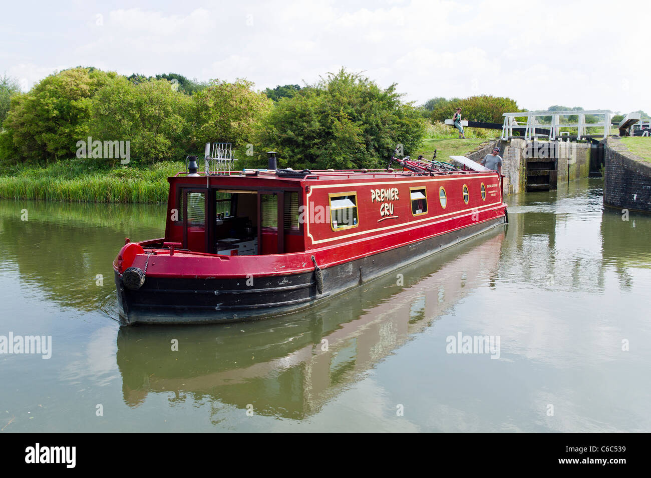Premier Cru wide beam boat on the Kennet and Avon Canal near Devizes ...