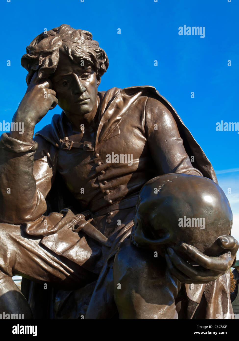 Detail of Hamlet on the statue to William Shakespeare in Stratford-upon ...