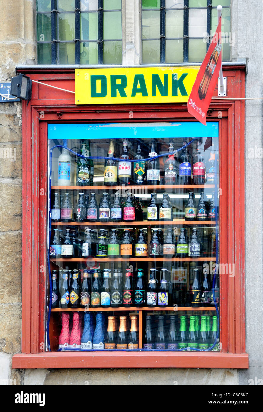 Ghent / Gent, Belgium. Shop window - drink bottles Stock Photo - Alamy