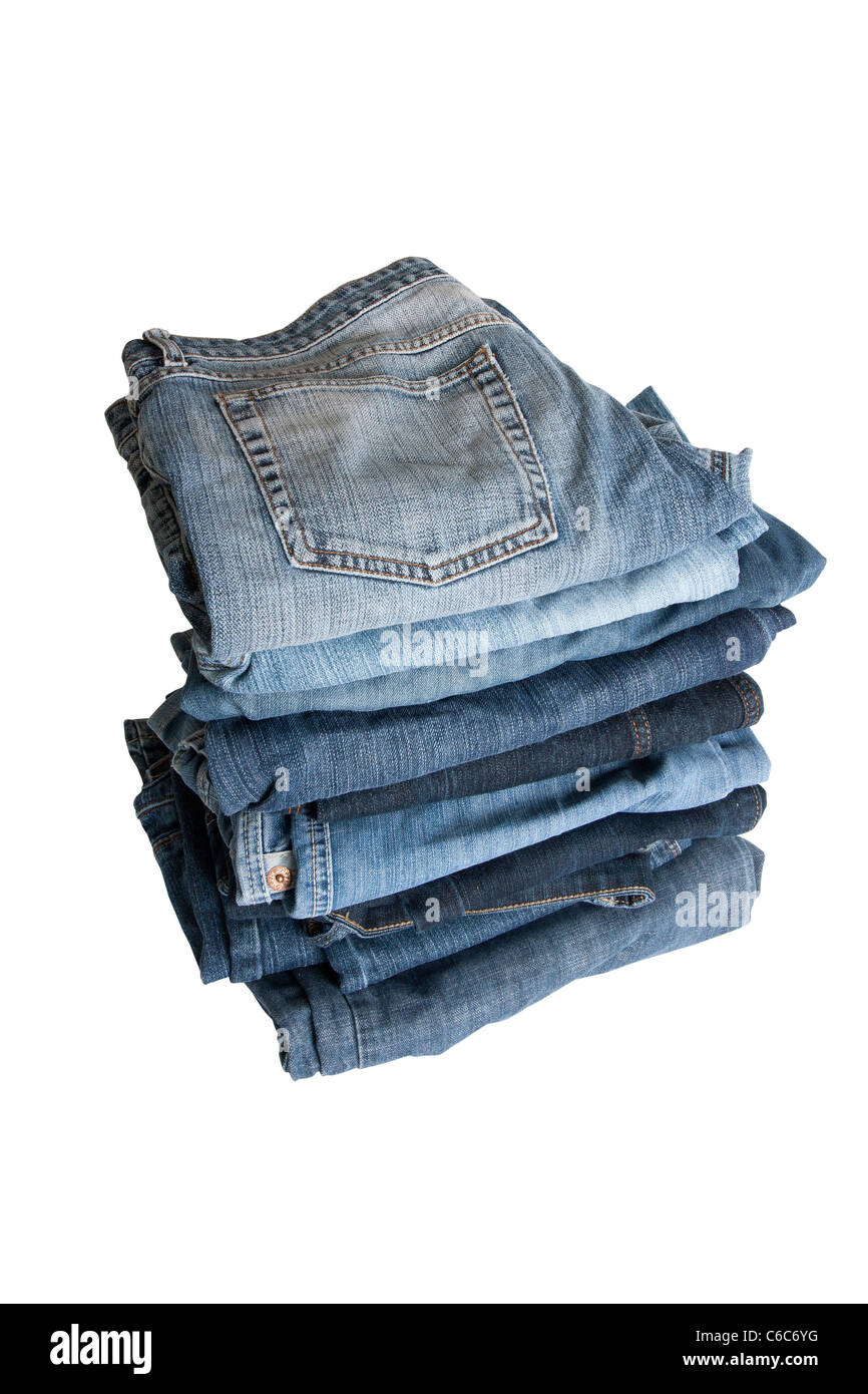 Pile denim jeans isolated on hi-res stock photography and images - Alamy